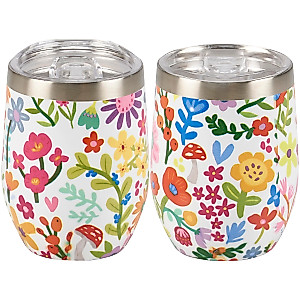 Primitives by Kathy Wine Tumbler - Happy Flowers