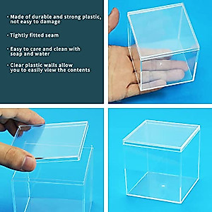 Hewomate Acrylic Boxes for Display, 3.3x3.3x3.3 Inches 4 Pack Clear Plastic Acrylic Favor Boxes, Small Acrylic Box with Lid, Square Cube Storage Containers for Candy Jewelry Pill and Tiny Item