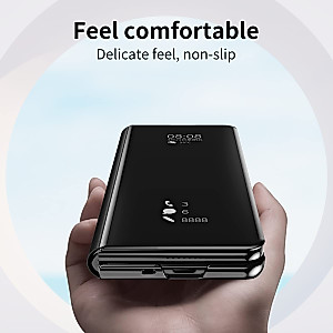 LCHDA Flip Folio Case for Samsung Galaxy Z Fold 5 5G, Noble Smart Clear View Makeup Mirror Plating Hard PC Vertical Kickstand Slim Fit PU Leather Full Body Protective Cover - Black