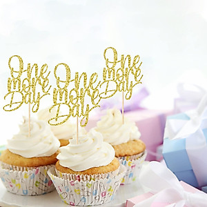 One More Day Cupcake Toppers, 12 pcs Wedding Rehearsal, Bachelorette Party Decorations Supplies, Wedding Countdown Dessert Sign, Rehearsal Brunch Dinner Decor, Pre-assembled, Double-sided Gold Glitter