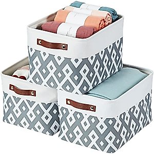 DECOMOMO Storage Bins | Fabric Storage Basket for Shelves for Organizing Closet Shelf Nursery Toy | Decorative Linen Closet Organizers with Handles Cubes (Diamond Grey, Large - 3 Pack)
