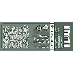 Nature's Oil Peppermint Essential Oil, 10ml, Pure, USDA Certified Organic, GC/MS Tested
