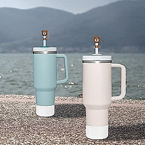 UBEEKOO Tumbler Cup Boot and Straw Covers Cap, Compatible with Stanley Tumbler 30/40oz, Including 1 Protective Silicone Boot and 1 Straw Toppers,Brown Bear 10mm