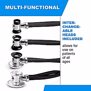 Primacare DS-9298 Black Medical Clock Stethoscope with Analog Watch, 22" Tubing Convertible Regular Sprague Rappaport Stethoscopes, First Aid Emergency Essential Kits with Headset