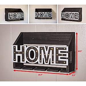 ienjoyware Wooden Wall Mounted Home LED Wine Rack and Glass Holder – Wall Décor for Home Interior – Wine Racks Display with LED – 4-Bottle and 4-Glass Holder