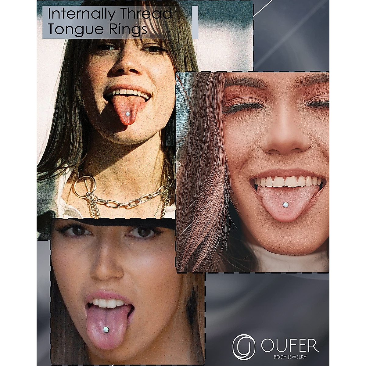 OUFER 14G Tongue Rings, G23 Solid Titanium Tongue Piercing Jewelry, White Opal Internally Threaded Tongue Ring, Tongue Rings for Women Men