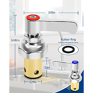 WMJNH Handle Stem Assembly Fits for T&S Brass Faucets Replace 002713-40 002714-40, Blue Cold and Red Hot Side Spindle Assembly Valve Replacement Part