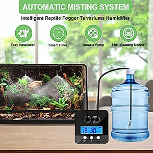 Alldeer Reptile Humidifier, Misting System for Reptile Terrariums, Automatic Reptile Mister with Timer, Adjustable 360° Spray Nozzles, LCD Display, Aluminum Shell, for Chameleon Reptiles