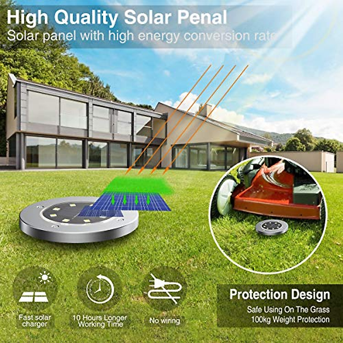 MAPLEZ Solar Ground Light 8 LED Solar Outdoor Lights Disk Light Waterproof for Garden Yard Patio Pathway Lawn Driveway Walkway 8 Packs Warm White