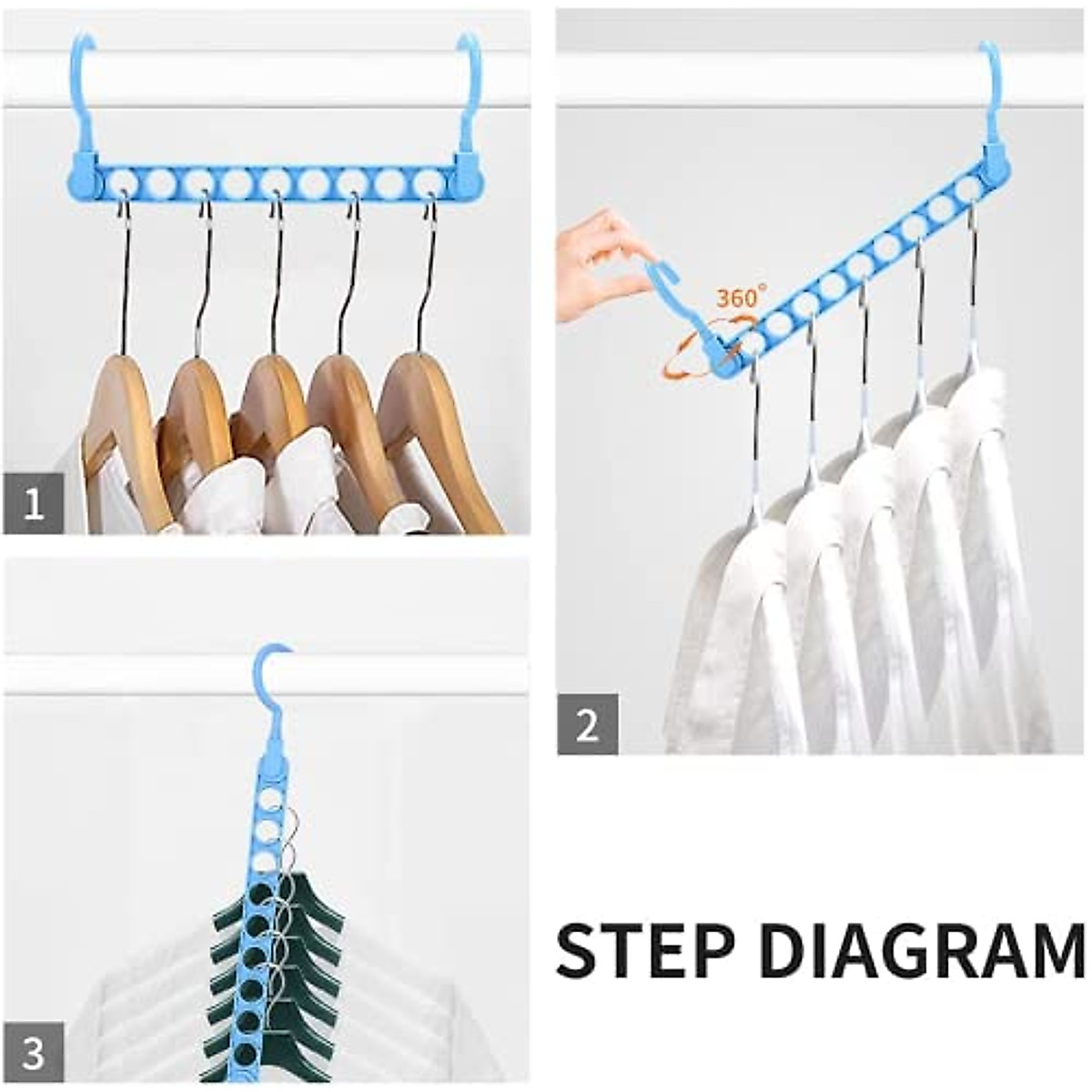 Fun Land 6 Pack Magic Closet Organizers ,9 Hole Space Saving Clothes Hangers for Heavy Clothes, Closet Organizer Hangers for Dorm Room Essentials