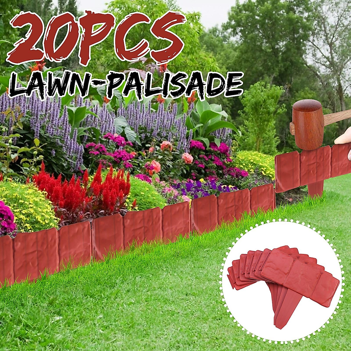 20x Cobbled Stone Effect Plastic Fence Garden Lawn Yard Plant Edging Border