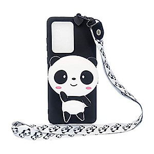 Girlyard for Samsung Galaxy S21 Ultra 6.8 Inch Silicone Case with 3D Cartoon Zipper Wallet Purse Stand Holder Back Cover and Long Detachable Lanyard Strap Phone Case for Kids Girls, Black Panda