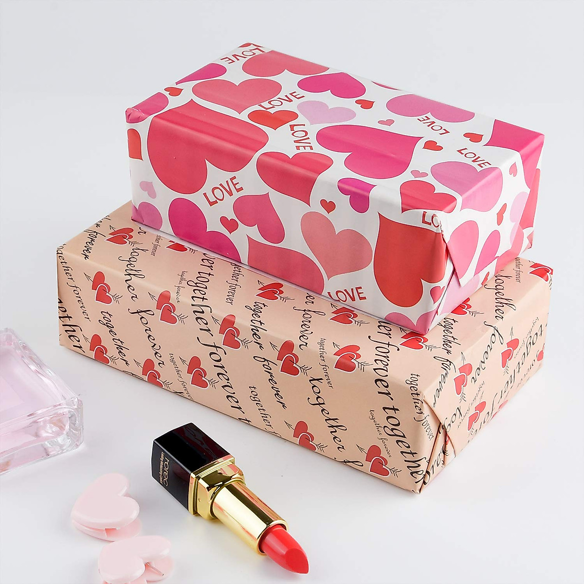 TUPARKA 6 Sheets Valentine's Day Wrapping Paper Printed Patterned Tissue Love Heart Wrapping Paper for Gift Wrap （Sweet Letters）