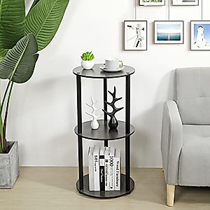 VIEWALL Round Bedside Side Table, Round End Table with Storage Shelf Small Night Stand for Living Room Couch Sofa Bedroom Balcony Home Office, Black