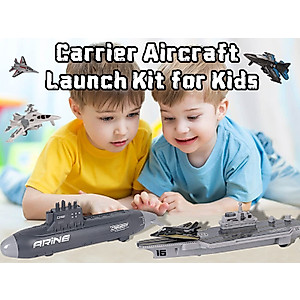 Crelloci Aircraft Carrier Military Naval Ship Toy Play Set with Small Scale Model Planes Fighter Jets, Battleship and Supply Ship for Kids Boy Girl Age 5+ Party Favors Gifts