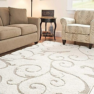 SAFAVIEH Florida Shag Collection 2'3" x 4' Cream/Beige SG455 Scrolling Vine Graceful Swirl Textured Non-Shedding Living Room Bedroom Dining Room Entryway Plush 1.2-inch Thick Accent Rug