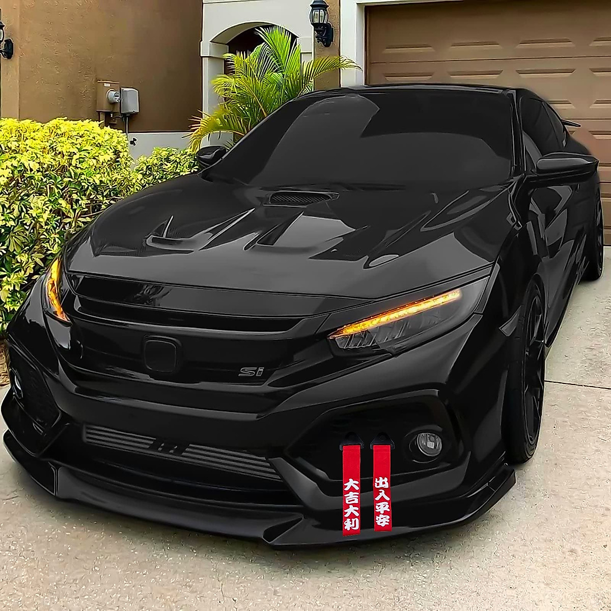 Xotic Tech Tow Strap JDM Sports Red Racing Tow Strap Car Modification Decorative Trailer Belt Personalized with Chinese Slogan Fit for Rear Front Bumper (Good Luck/Safe Trip Wherever You go)