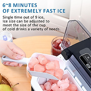 Ice Maker Countertop, 9 Cubes Ready in 6 Minutes, 26lbs in 24Hrs, Self-Cleaning Ice Machine with Ice Scoop and Basket, 2 Sizes of Bullet Ice for Home Kitchen Office Bar Party(Black)