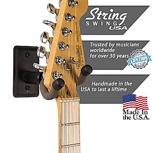 String Swing Guitar Hanger - Holder for Electric Acoustic and Bass Guitars - Stand Accessories Home or Studio Wall - Musical Instruments Safe without Hard Cases - Black Heavy Duty Steel BCC11K 2-Pack
