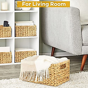 HEPFLANZE 4 Pack Water Hyacinth Storage Basket 13"L x 8-¼"W x 7"H Wicker Bins Seagrass Woven Organizer Cube for Shelves Rectangular Container, Natural Color