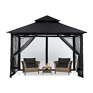 MASTERCANOPY Outdoor Garden Gazebo for Patios with Stable Steel Frame and Netting Walls (8x8,Black)