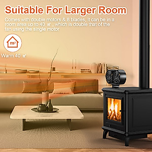 PEDOOD Wood Stove Fan with Protective Cover Dual Motor Heat Powered Fans 8 Blades Slient Fireplace Fan with Magnetic Thermometer，Eco Stove Fans Air Circulation Heating for Gas/Wood/Log Burner Stove