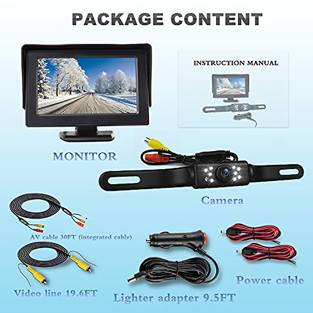 JPP HD Backup Camera and Monitor Kit, Car Rear View observation system, Newly Upgraded 4.3 Inch IPS FHD Color Display and a Waterproof Night Vision License Plate Reverse Camera for Car/RV/Truck/Pickup