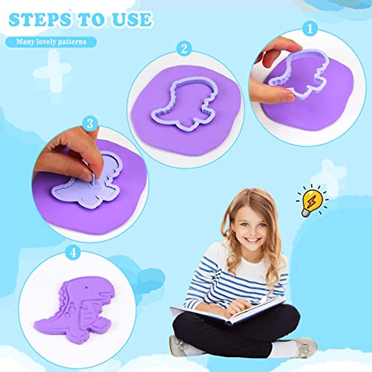 Oun Nana Playdough Tools 53 PCS Dough Tools Kits for Kids, Playdough Accessories Various Shape Molds, Animal, Dinosaur, Stamps, Scissors, Extruder, Cutters, Rollers, Dough Mat with Storage Bag