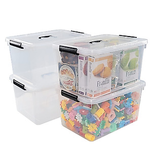 Tstorage 20-Quart Plastic Bins with Lid, Clear Plastic Boxes with Handles, 4-Pack