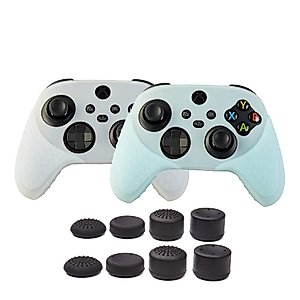 Controller Grip Cover for Xbox Series X/S, Anti-Slip Silicone Skin Protective Cover Case for Microsoft Xbox Series X/S Controller, 2 Pack with 8 Thumb Grips (White+Blue)