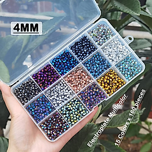 INSPIRELLE Approx 2400pcs 4mm Electroplated Multicolor Bicone Beads for Jewelry Bracelet Making Bulk Faceted Crystal Glass Briolette Beads