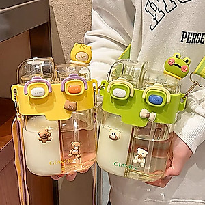 JQWSVE Kawaii Water Bottle - 26oz Cute Water Bottles with Straw and Stickers Double Drinking Water Bottle Portable Leakproof Sports Water Bottle for Outdoor Sports Travel