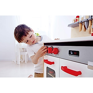 Hape Gourmet Kitchen Toy Fully Equipped Wooden Pretend Play Kitchen Set with Sink, Stove, Baking Oven, Cabinet, Turnable Knobs & Spice Shelf, White