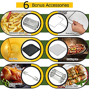 COSTWAY Air Fryer Oven, 8-In-1 Convection Air Dehydrator Oven with 6 Rotisserie Accessories, LED Touch Screen, Countertop Air Broiler Oven for Pizza, Toast, Turkey Roast, Fruit Slice, 1700W
