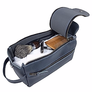 Hide & Drink, Toiletry Bag w/Handles, Hygiene Organizer, Travel Dopp, Razor Case, Bathroom, Shaving, Cosmetic Storage, Travel & Grooming Essentials, Full Grain Leather, Handmade, Slate Blue