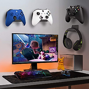 6amLifestyle 2 Pack Controller Holder Stand Built in Anti-Slip Pads for PS5 PS4 Xbox One Switch Pro, Headphone Headset Holder Hanger with Adjustable Clamp