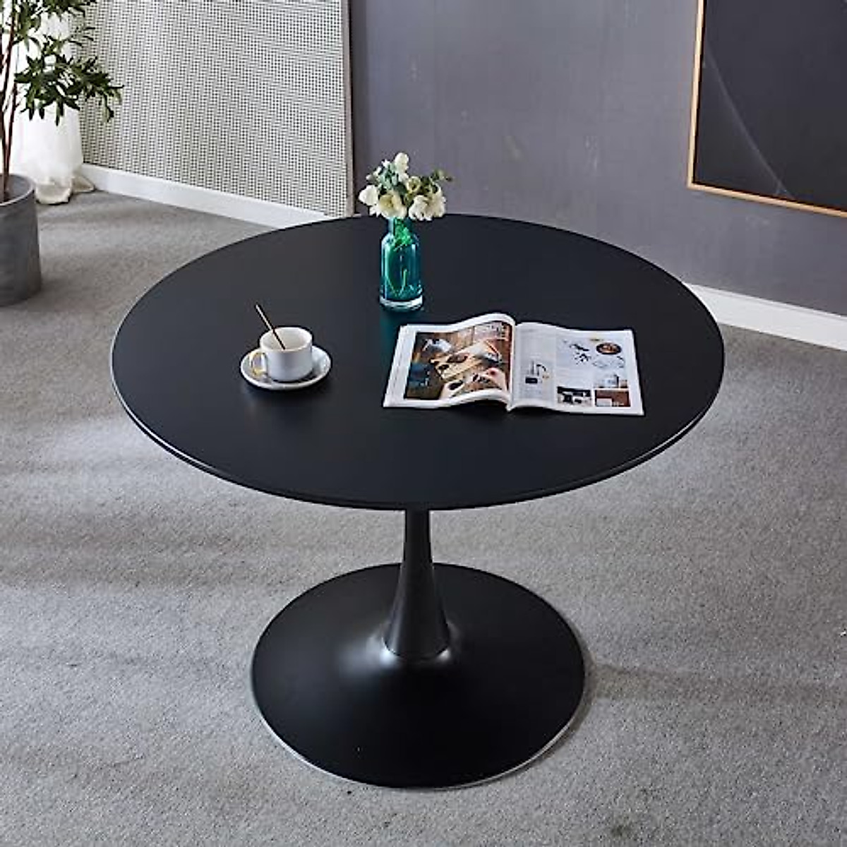 ANDORON Round Dining Table, 42 Inches Kitchen Tulip Table for 4-6 People with MDF Top and Metal Base, Modern Circle End Table Leisure Coffee Side Table (Black, 42")
