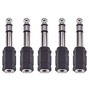 eBoot Headphone Adapter 6.35 mm Male to 3.5 mm Female Stereo Audio Earphone Jack Adapter, 5 Pieces, Black