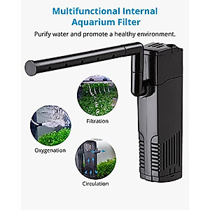 NICREW Aquarium Internal Filter, Submersible Power Filter with Multiple Function, Aeration System with Sponge Filter for Fish Tanks 10-20 Gallon, 100 GPH, 7W