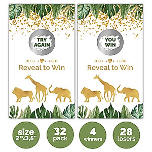 Bella and Bentley Novelty Safari Jungle Baby Shower Party Games Activity Scratch Off Game Cards - Lottery Raffle Tickets (32 Pack)