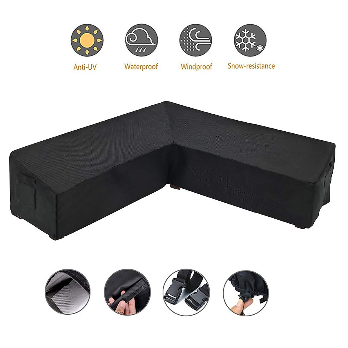 Linkool Upgrade Patio Furniture Sectional Couch Covers,Premium Outdoor Waterproof V Shaped,100 x 33.5 x 31 Inches,Black All Weather Protection