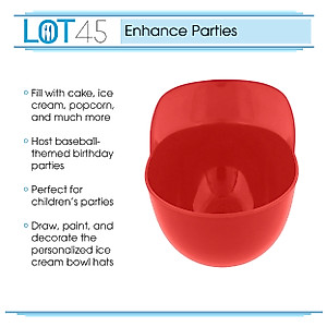 Lot45 Mini Baseball Helmet Ice Cream Snack Bowls - 12pc 8oz Red Baseball Snacks Mini Dessert Cups for Party and Games