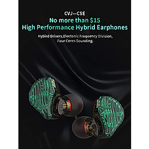 CVJ CSE in-Ear Headphones 1 DD & 1 BA Earphone HiFi Stereo Deep Bass Earbuds with Detachable Cable Noise Isolating Headset with Hybrid Driver for Running, Jogging, Walking (Black Without Mic)