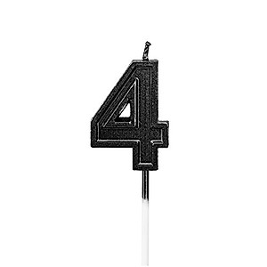 LUTER Black Glitter Happy Birthday Cake Candles Number Candles Number 4 Birthday Candle Cake Topper Decoration for Party Kids Adults (Number 4)