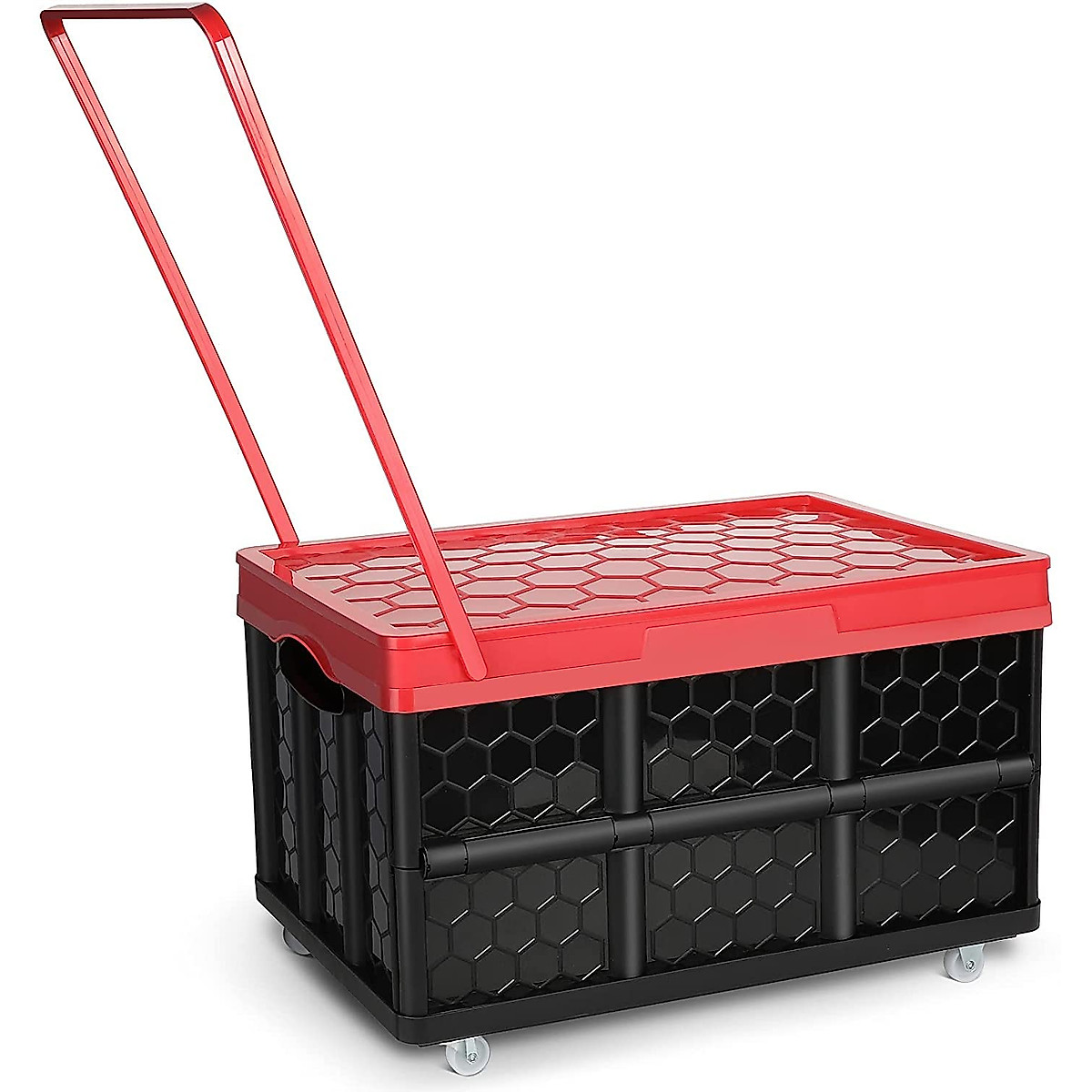 Astarama Foldable Storage Bins withLid, Stackable Storage Box with Removable Pulleys and Trolley, RetractableFoldable Storage Box (Black)