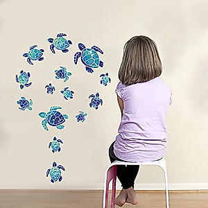 24 Pieces Sea Turtle Wall Decals Ocean Bathroom Decor Stickers Beach Sea Turtle Wall Stickers Waterproof Turtle Bubbles Ocean for Kids Home Bathroom Living Room Toilet Nursery Pool Party Decoration