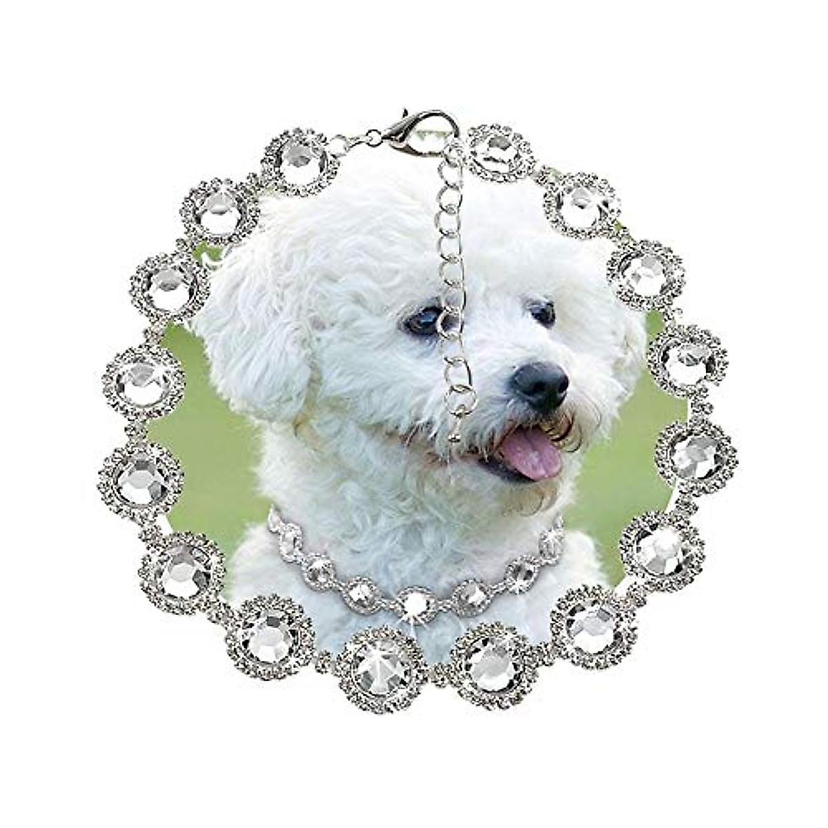 Dogs Kingdom Pet Dog Cat Crystal Collar Bling Rhinestones Party Princess Necklace Adjustable Necklace Accessories,White,S:8-10" Neck