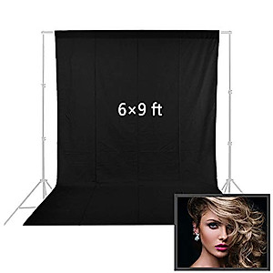 Folong Black Backdrop，Black Photo Backdrop，Black Screen Photo backdrop6 x 9 feet Black Photo Background Polyester Fiber, Non-Reflective Edge Treatment to Prevent Tearing 4 Clips