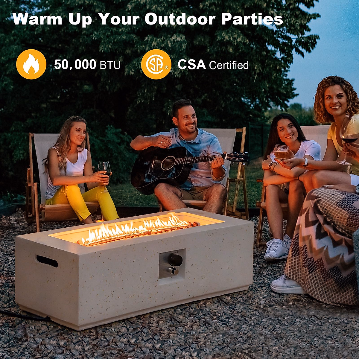 Tangkula 50,000 BTU Outdoor Fire Pit Table, 42" Rectangle Terrazzo Propane Gas Fire Table with Auto-Ignition, Stainless Steel Burner, Lava Rocks & Rain Cover for Patio Backyard Poolside, CSA Certified