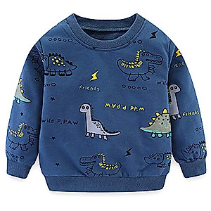 BOMDEALS Cute Valentines Sweatsuit for Toddler Boys - Kids Cartoon Pentacle Dinosaur Printed Long Sleeve Top Pants Outfits(Navy,110,315)